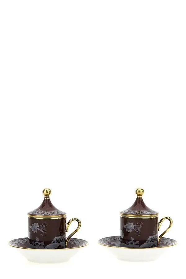 GINORI 1735 Set Of 2 Cups With Saucer And Lid - Brown