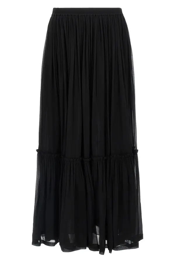 Saint Laurent Long Pleated Silk Skirt - Black