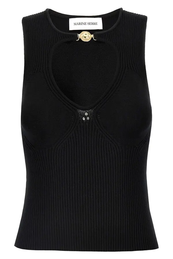 MARINE SERRE Moon Jewelry Knit Open Neck' Top - Black