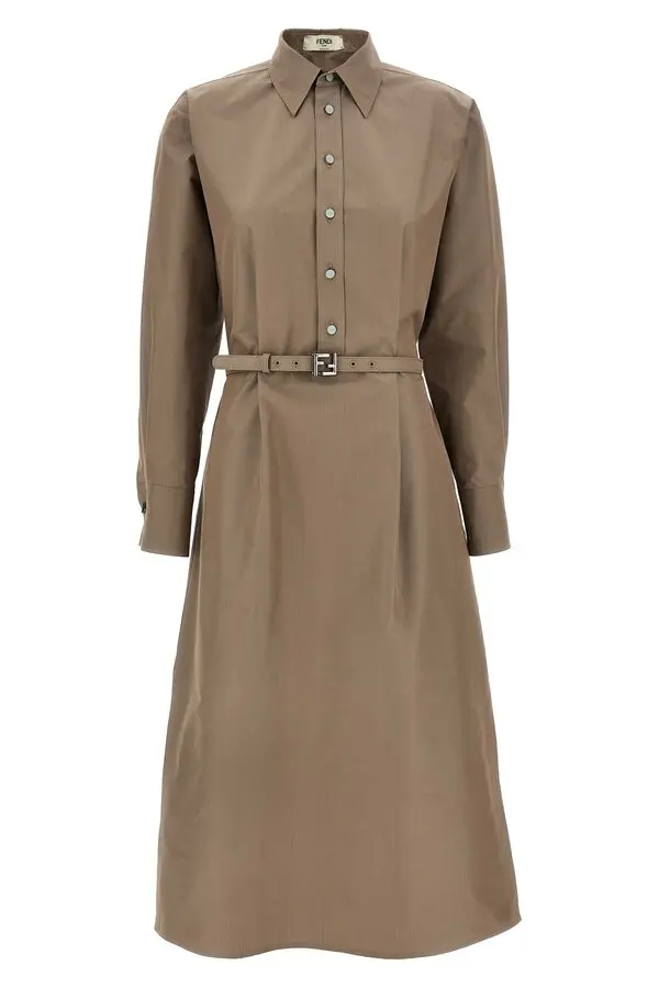 Fendi Cotton And Silk Blend Midi Chemisier Dress