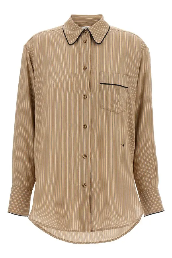 Victoria Beckham Striped Silk-blend Pyjama Shirt - Brown