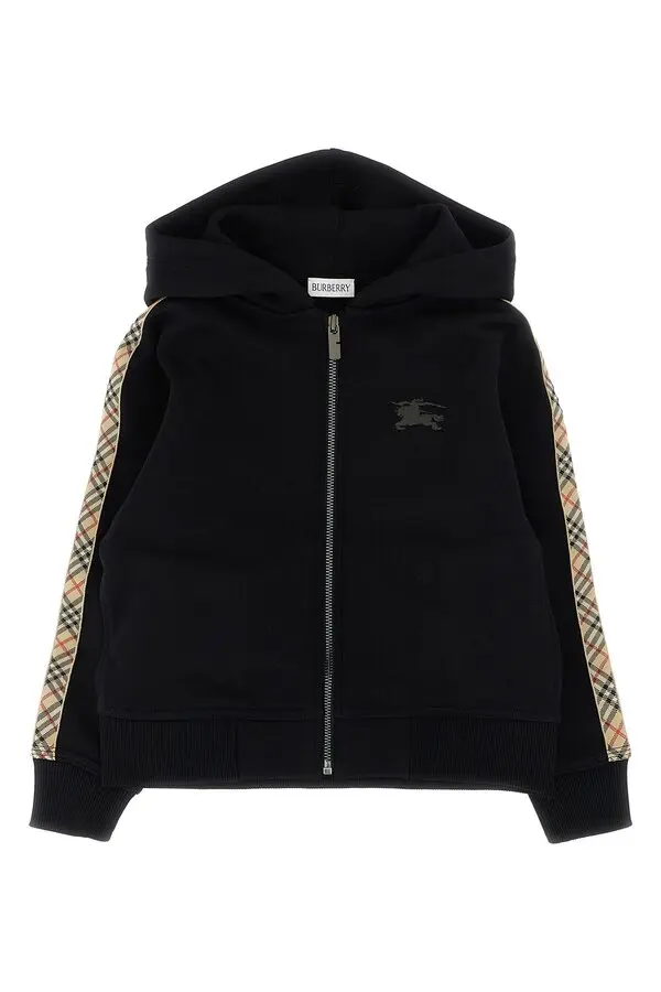 Burberry Clyde' Cotton Hoodie With Check Trim