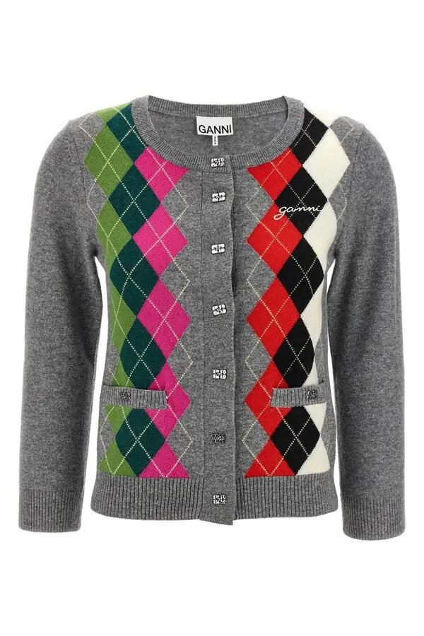 GANNI Merino Wool And Cashmere Blend Cardigan - Gray