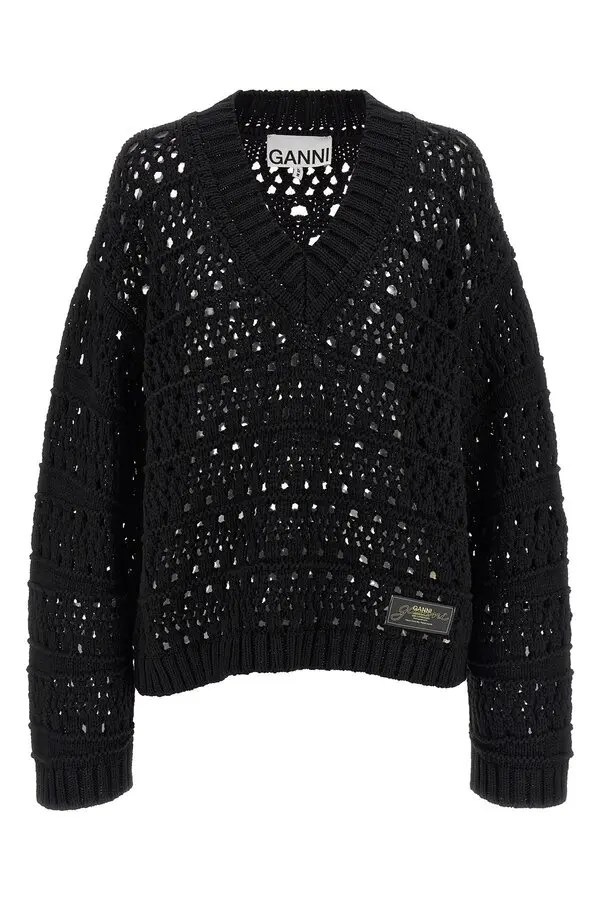 GANNI Crochet V-neck Sweater