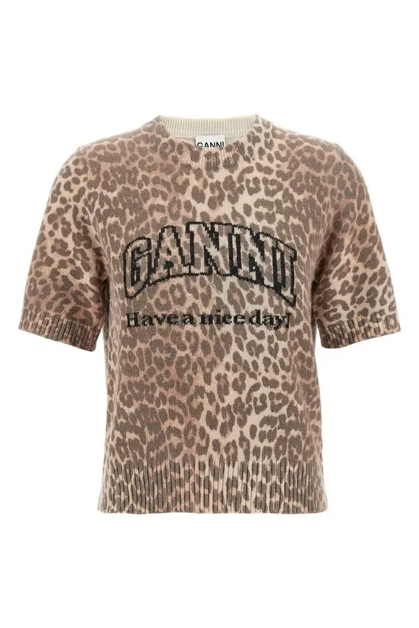 GANNI Leopard Wool Mix T-shirt