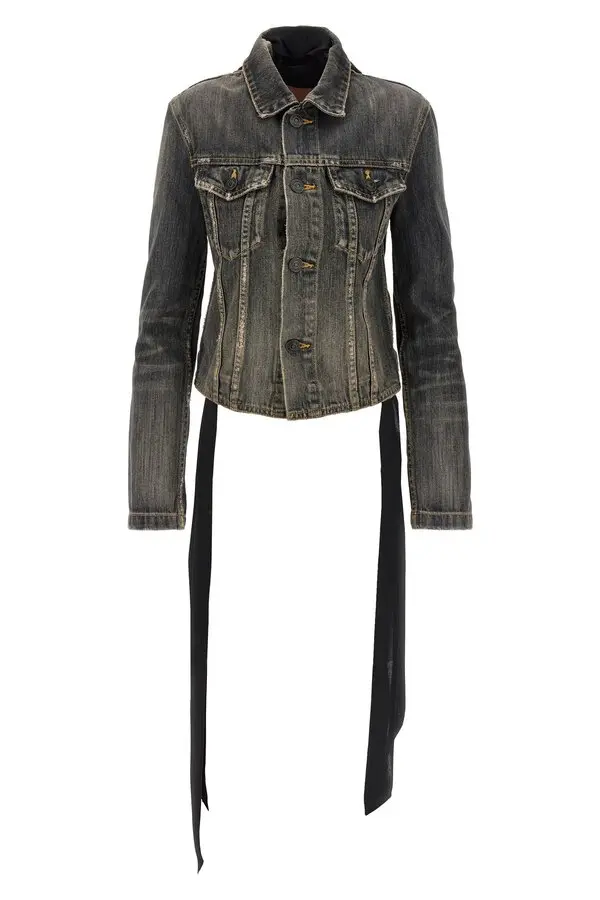 Balenciaga Lace-up Stonewashed Cotton Denim Jacket - Gray