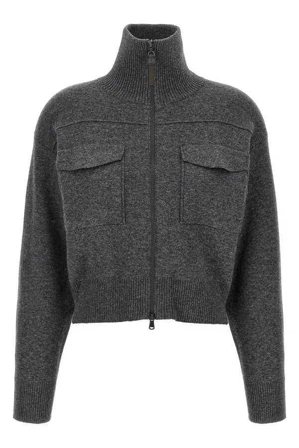 Brunello Cucinelli Shiny Zipper Pull' Wool Cardigan