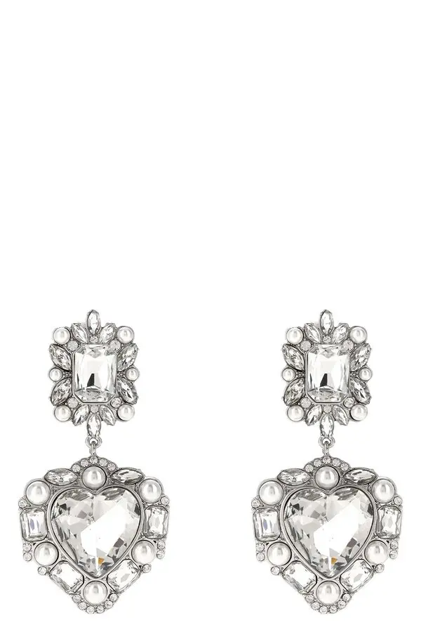 SELF-PORTRAIT Crystal Pearl Tiered Heart Earrings