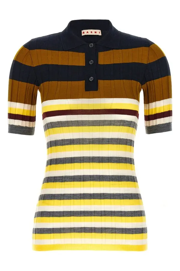 Marni Ribbed Wool Polo Shirt - Multi
