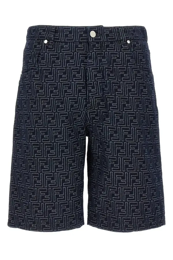 Fendi Bermuda Jeans Jacquard Ff - Blue