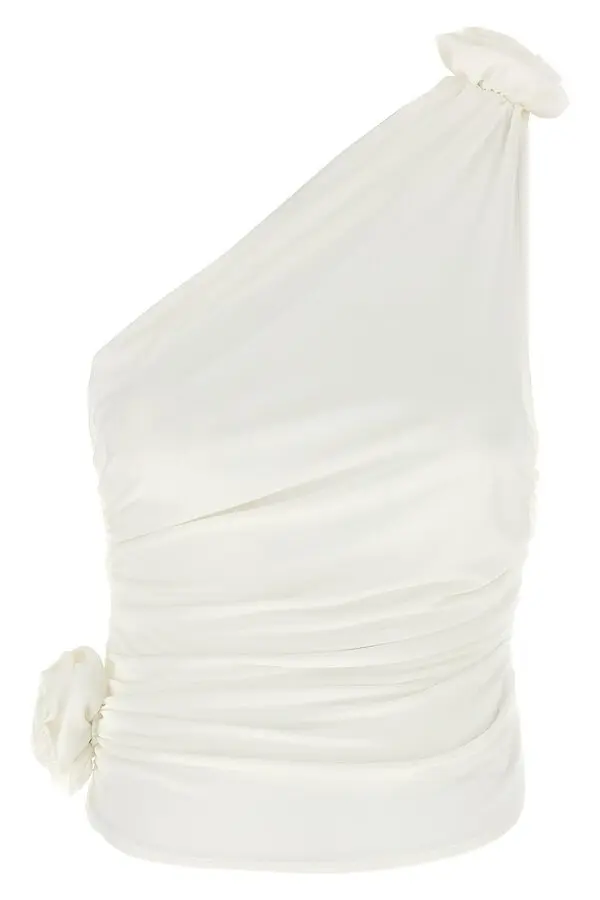 Magda Butrym Asymmetrical 3d Floral Applique Top - White
