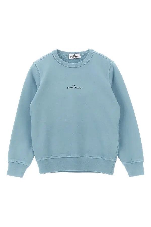 Stone Island Front And Back Print Sweatshirt - Light Blue