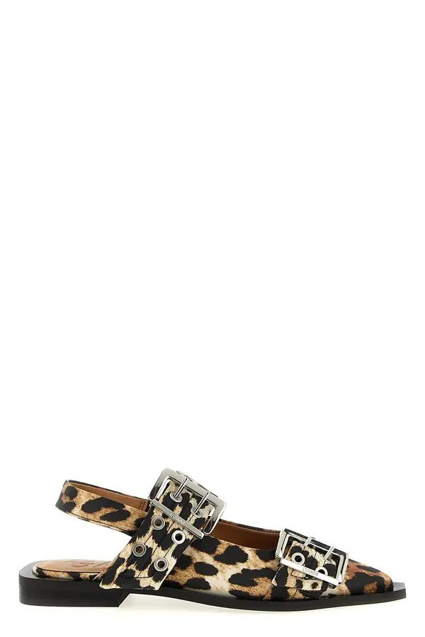 GANNI Leopard Print Satin Buckled Slingback Pumps - Multi