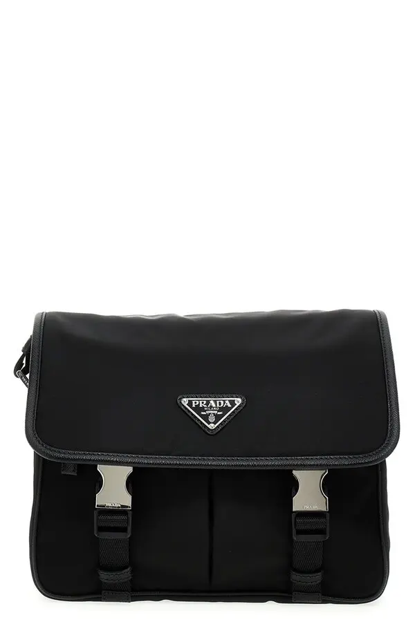Prada Logo Nylon Crossbody Bag - Black