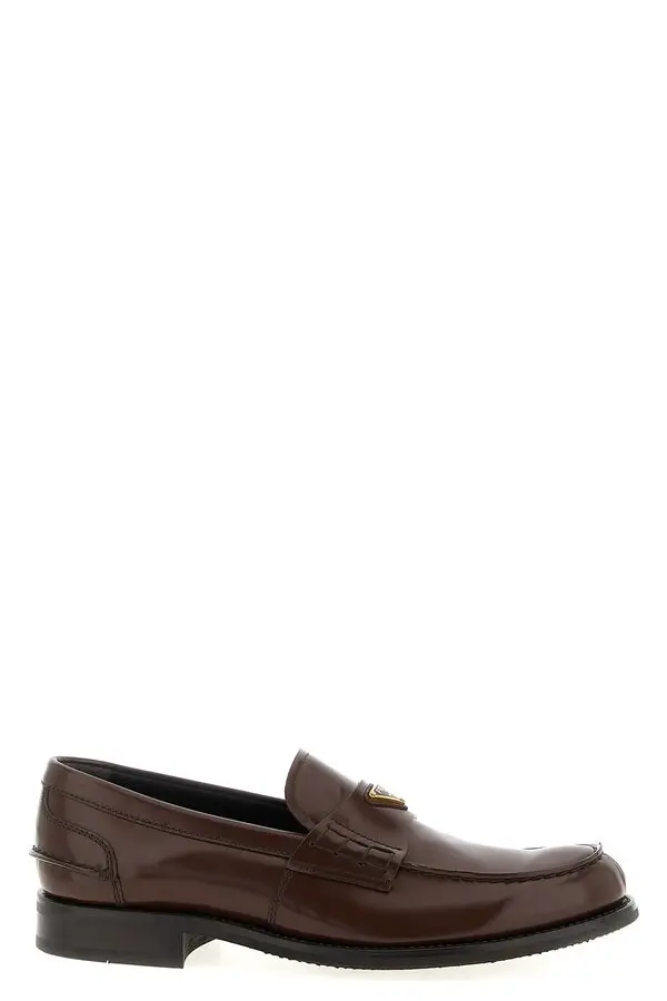 Prada Brushed Leather Logo Loafers