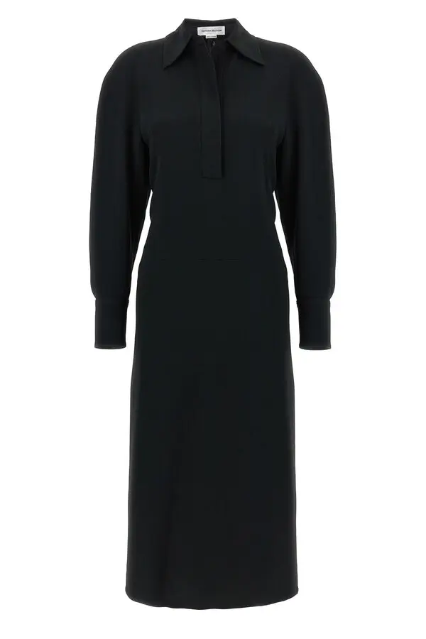 Victoria Beckham Long Sleeve Polo Collar Midi' Dress - Black