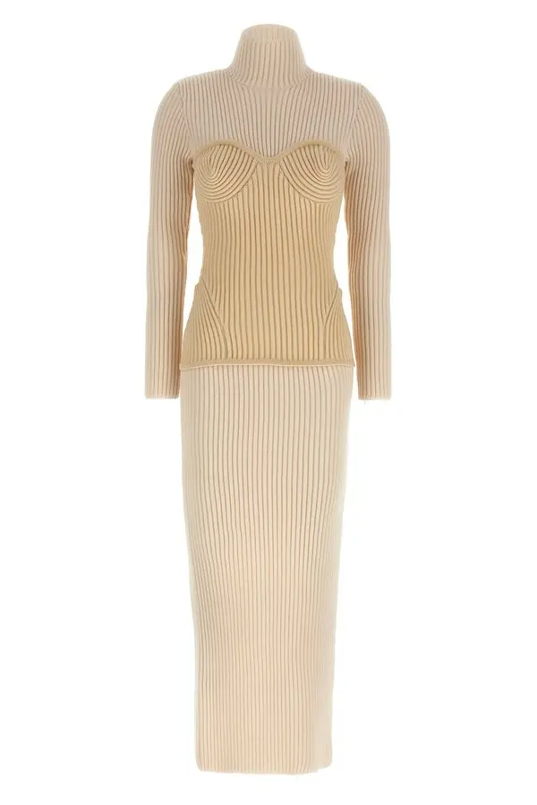 JEAN PAUL GAULTIER Ribbed Merino Wool Trompe L'oeil Corset Dress