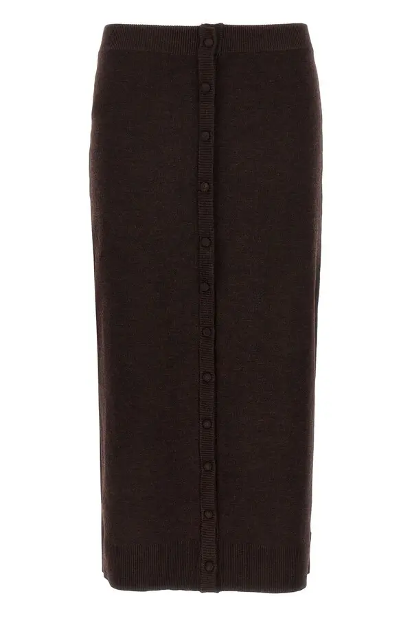 Victoria Beckham Wool Blend Midi Skirt - Brown