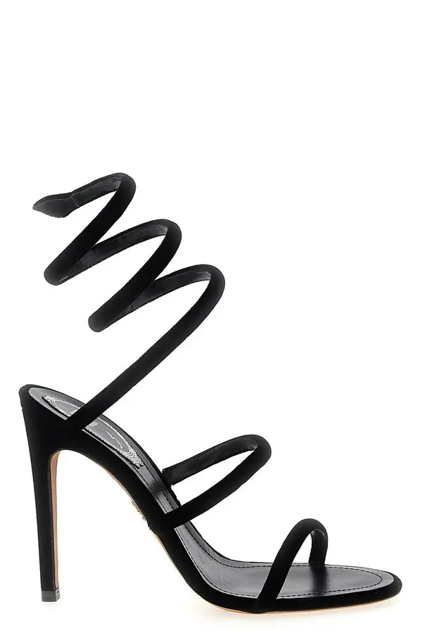 Rene Caovilla Cleo Velvet Sandals - Black