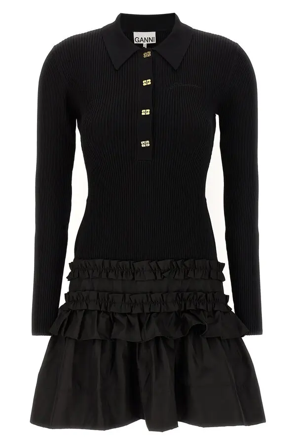 GANNI Melange Rib Knit Mini Dress