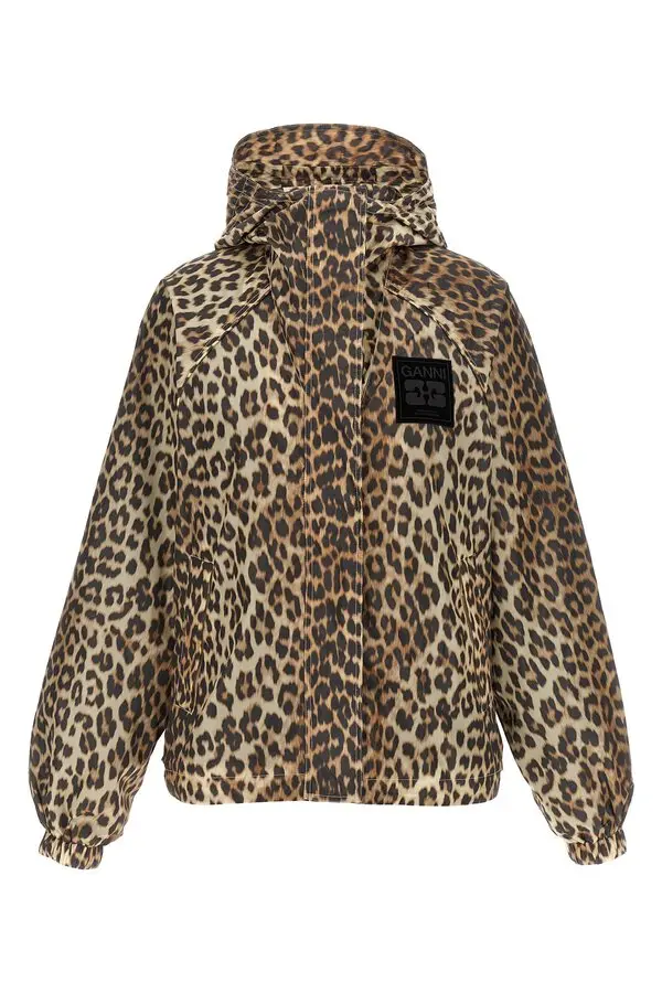 GANNI Leopard Print Nylon Windbreaker