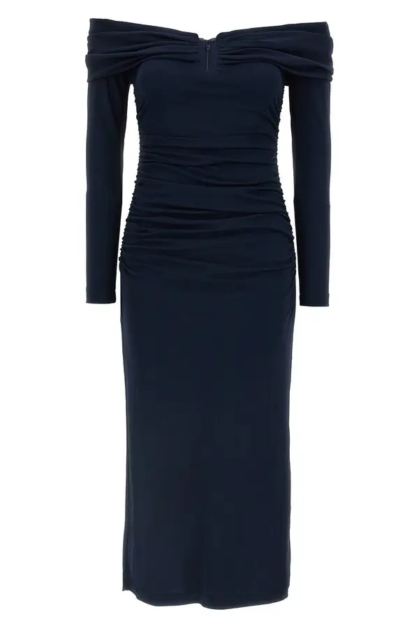 Carolina Herrera Off-shoulder 3/4 Slv Ruched Midi' Dress - Blue