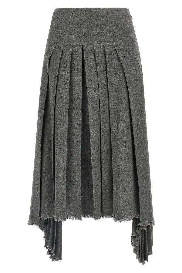 JIL SANDER Pleated Wool Midi Skirt - Gray