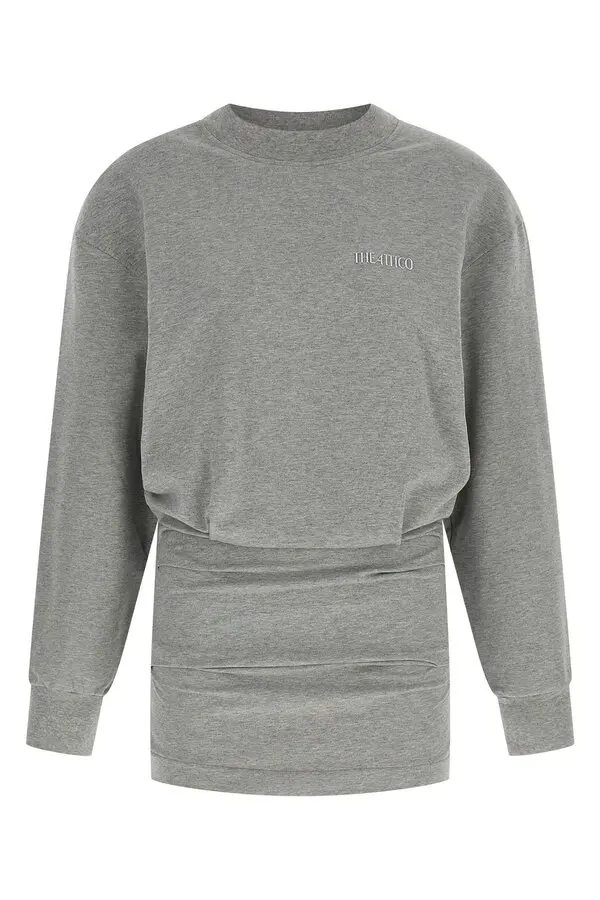 Attico Draped Brushed Cotton Sweatshirt Dress - Gray