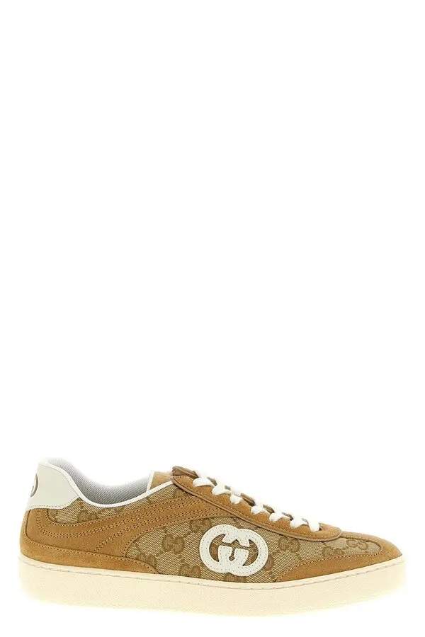 Gucci Suede And Gg Fabric Sneakers - Beige