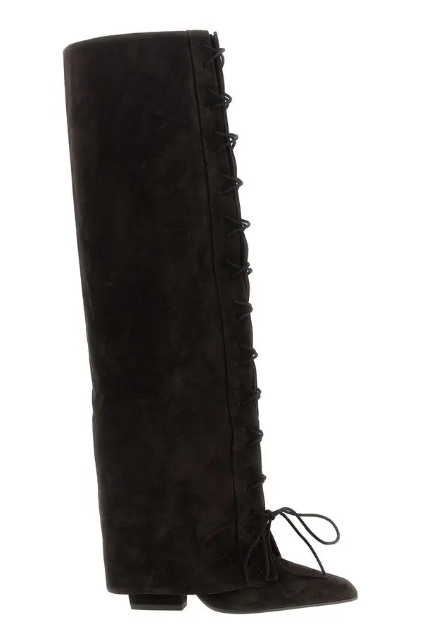 Paris Texas Jane Fold Over Lace Up' Boots - Brown