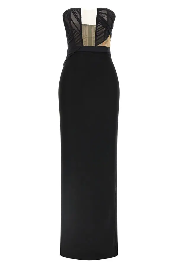 NENSI DOJAKA Corsetted Draped Maxi' Dress - Black