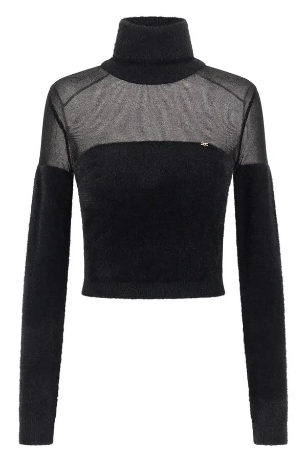 Elisabetta Franchi Brushed Insert Turtleneck Sweater - Black