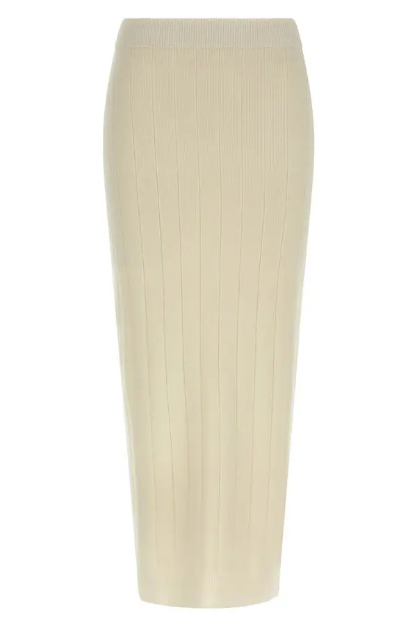 Max Mara Cashmere Ribbed Midi Skirt - White