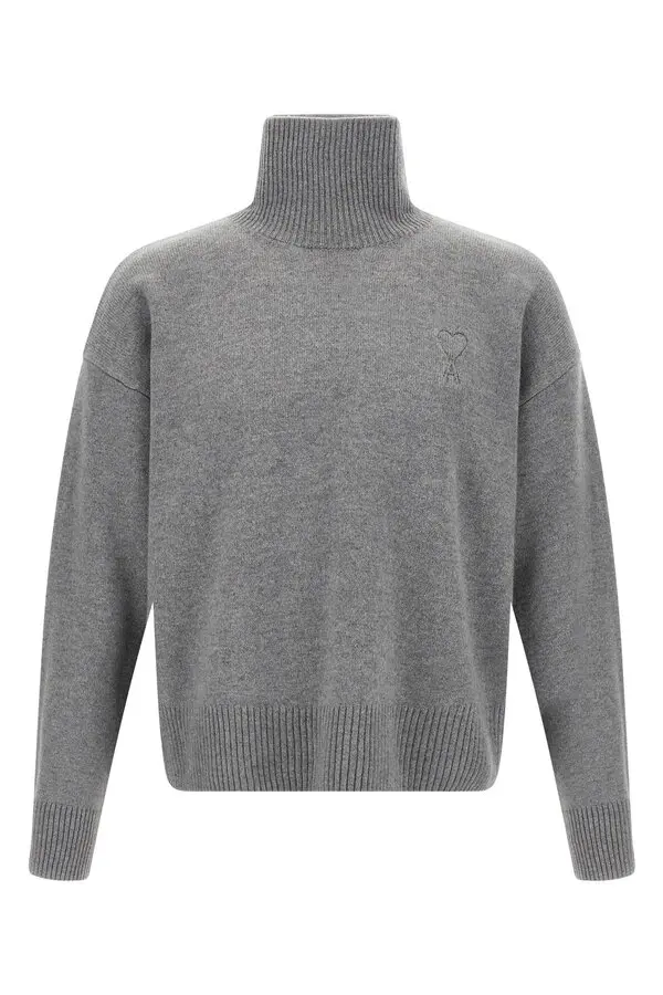 AMI Paris Puff Logo Sweater - Gray