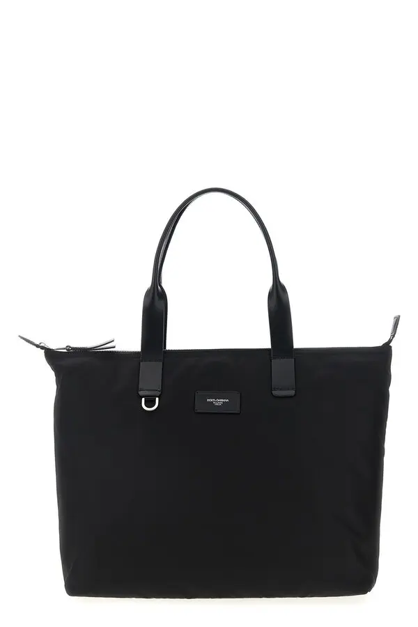 Dolce & Gabbana Media Logo Patch Shopping Bag - Black