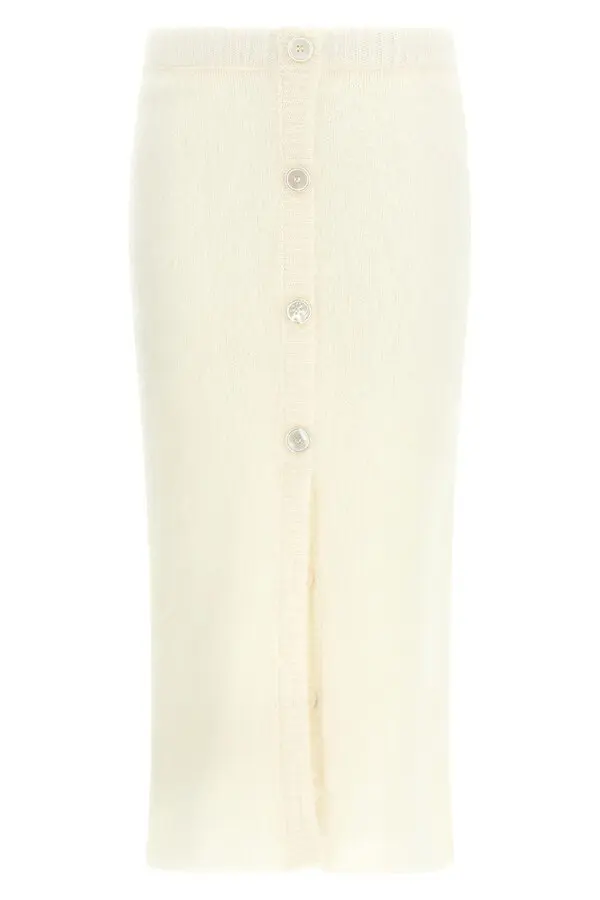 Alessandra Rich Carded Mohair Wool Knit Midi Skirt - White