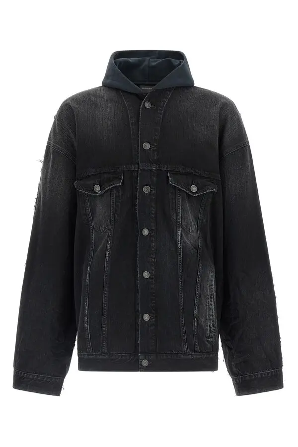 Balenciaga Hybrid Denim And Brushed Cotton Hoodie Jacket