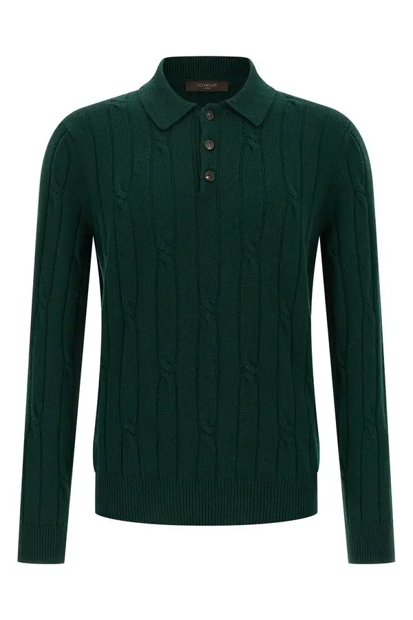 ZANONE Braided Wool Polo Shirt - Green