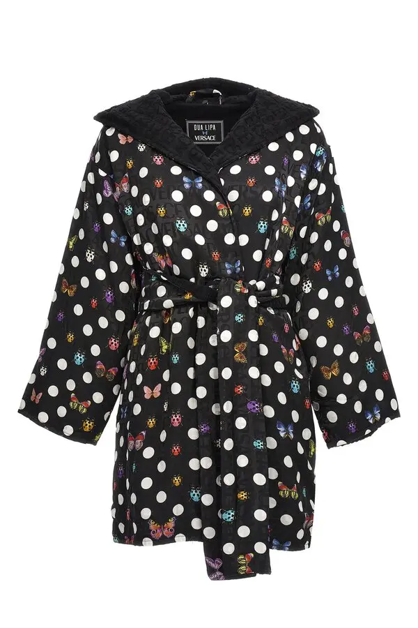 Versace Heritage Butterflies & Ladybugs Polka' Bathrobe - Black