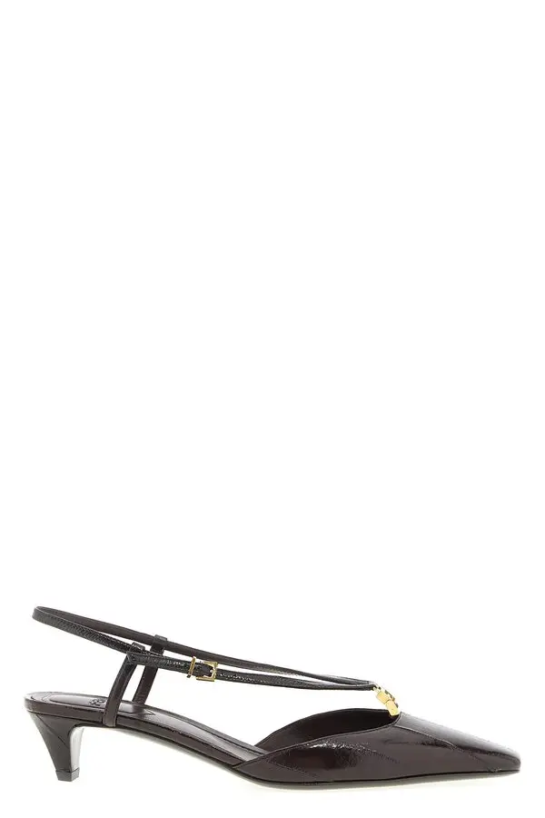 Fendi Ffold Leather Slingback Pumps - Brown
