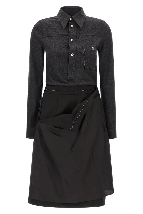MAISON MARGIELA Virgin Wool Midi Shirt Dress - Gray