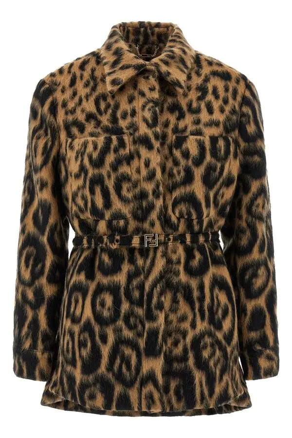 Fendi Animal Print Swept Wool Jacket - Beige