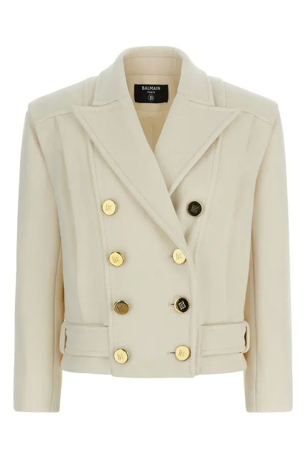 Balmain Double-breasted Short Wool Blend Coat