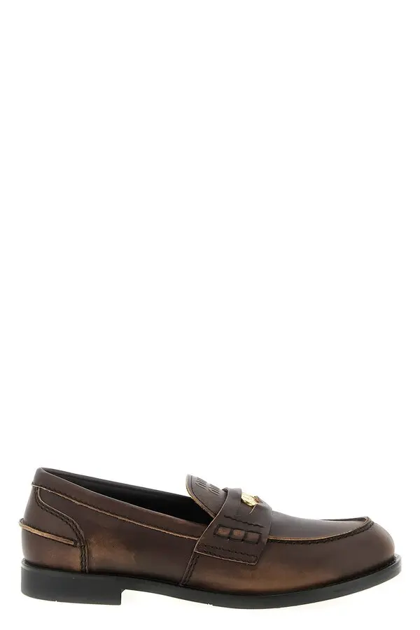 Miu Miu Vintage-effect Leather Penny Loafers - Brown