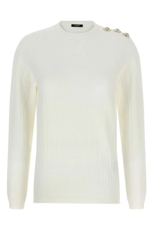 Balmain Monogram Jacquard Shoulder Top - White