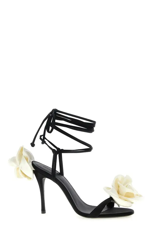 Magda Butrym Satin Sandals With 3d Contrast Flower - White/black