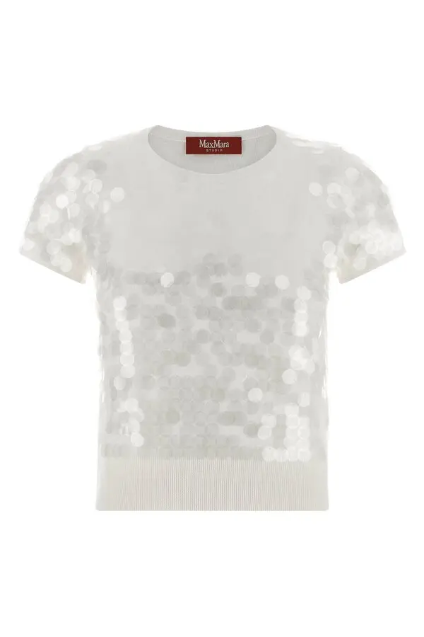 Max Mara Saio Sequined Virgin Wool Sweater - White