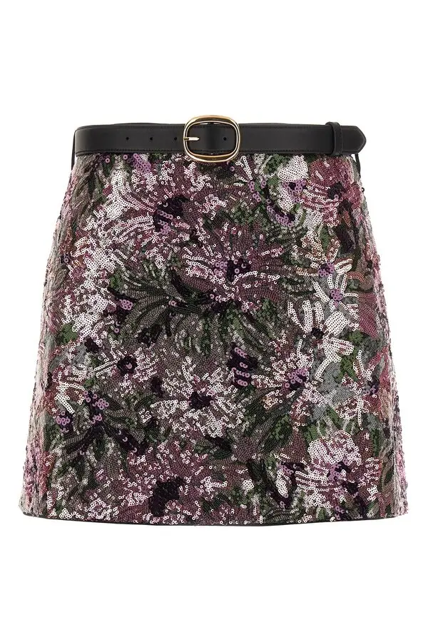 SELF-PORTRAIT Floral Sequin Mini Skirt - Pink