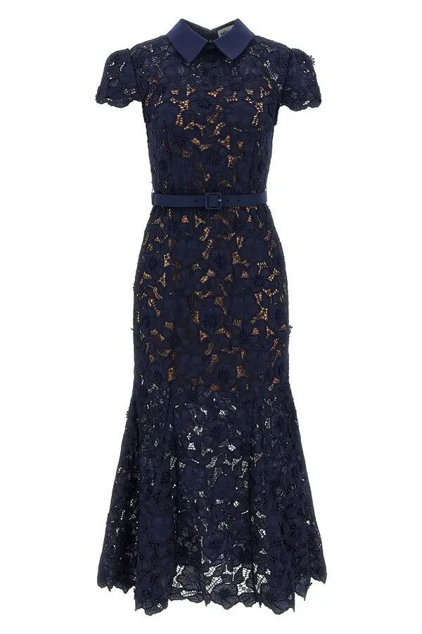 SELF-PORTRAIT Navy Guipure Lace Midi' Dress