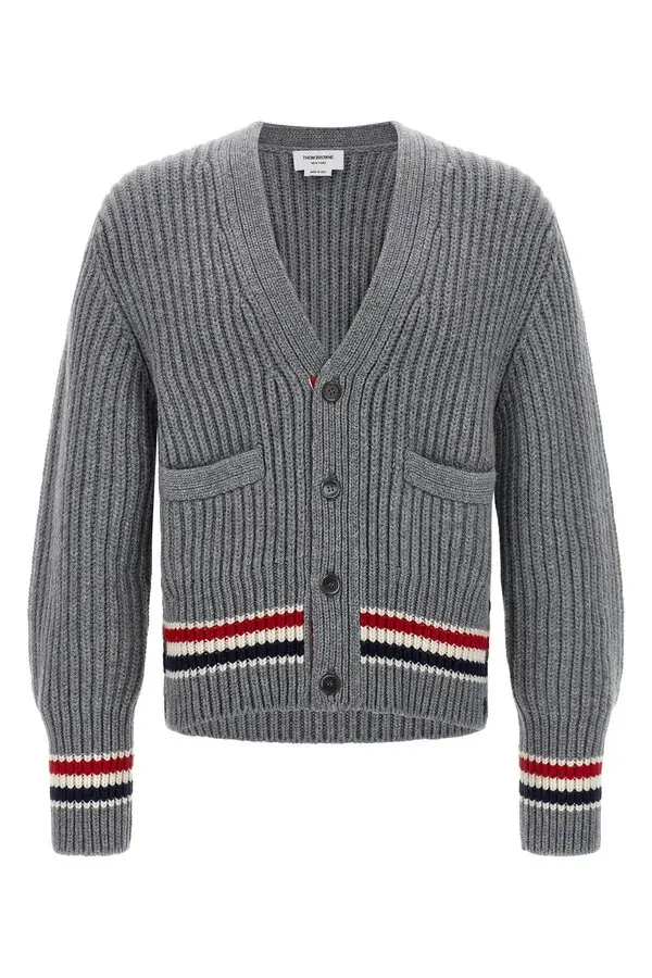 Thom Browne Rwb Tape Cardigan - Gray